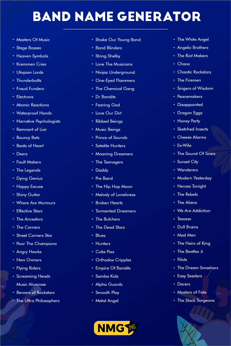 Band Name Generator 1000 Exciting Band Musician Names Ideas Band Name Generator 1000 Exciting Band Musician Names Ideas